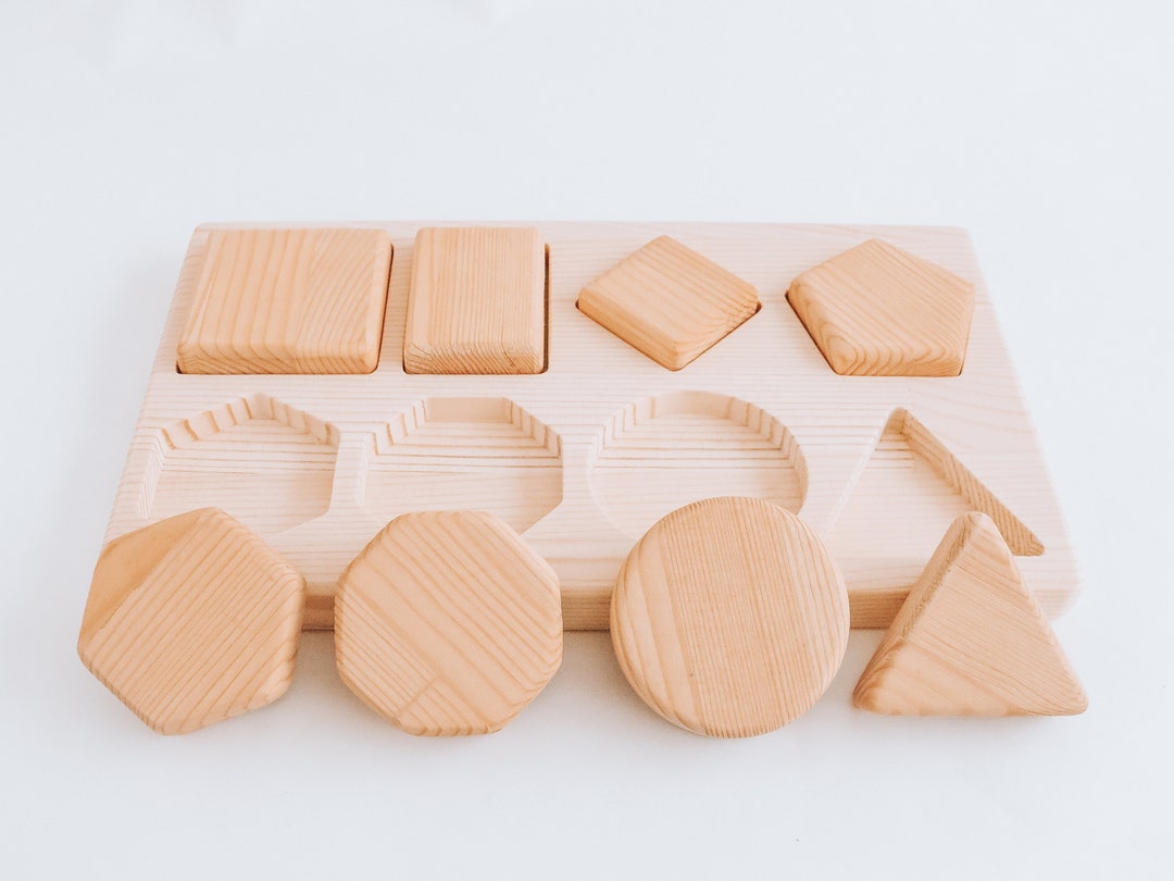 Natural Wooden Shapes Learning Chunky Puzzle - for Babies and Toddlers ...