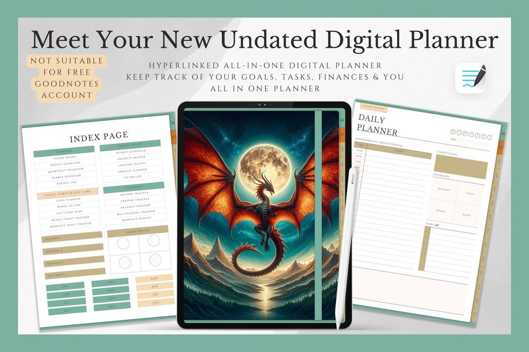 Mystical Dragon Portrait Digital Planner iPad | Hyperlinked | Vision ...