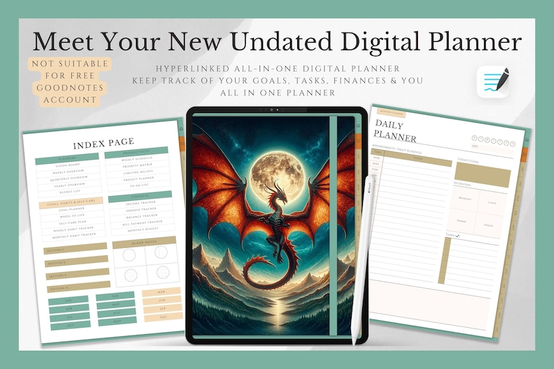 Mystical Dragon Portrait Digital Planner iPad | Hyperlinked | Vision ...