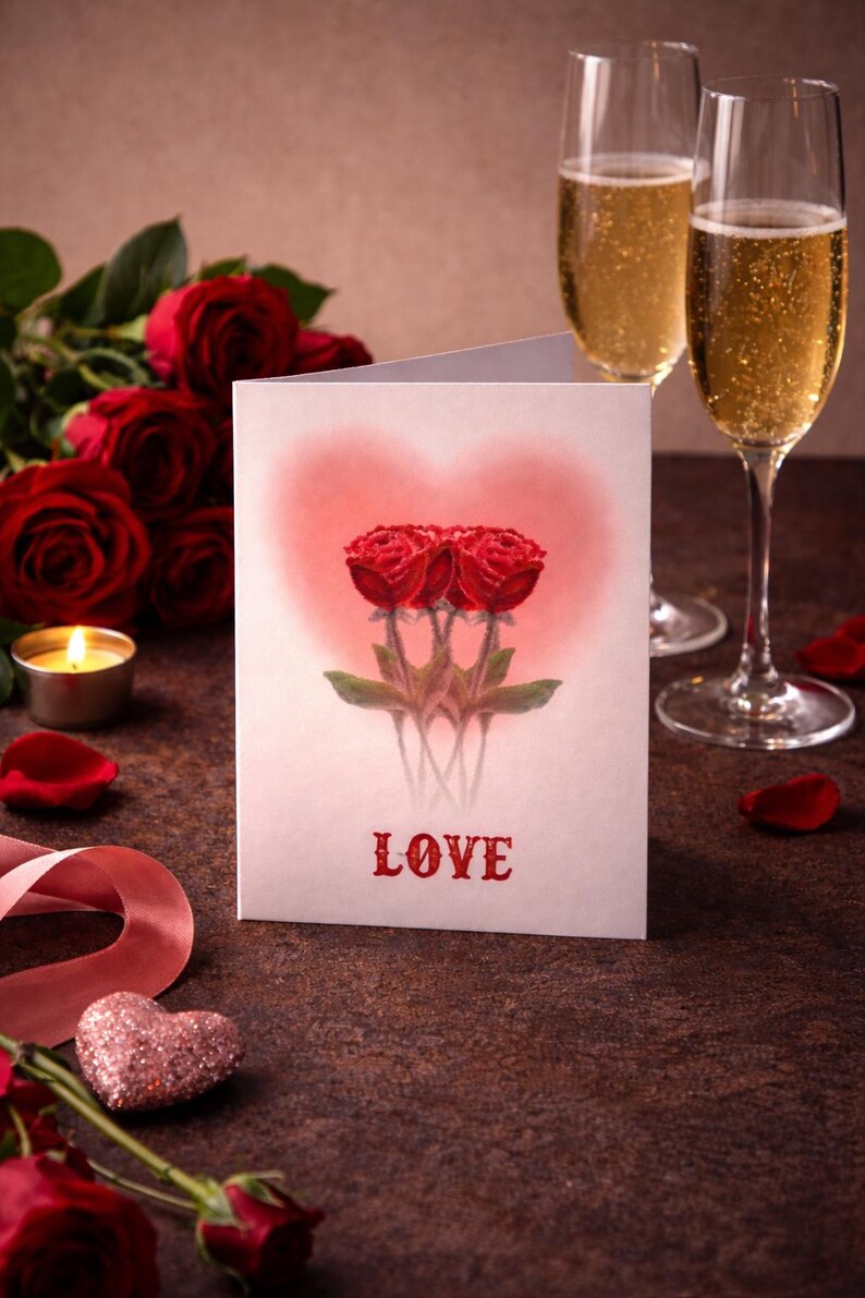 Romantic Roses Printable PNG Valentine’s Day Card, Romantic Art Card ...