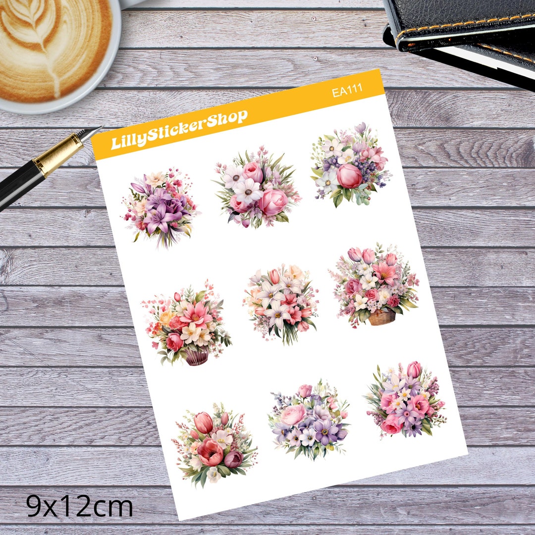 Beautiful Spring Flowers Sticker Sheet, Watercolor Planner Sticker ...