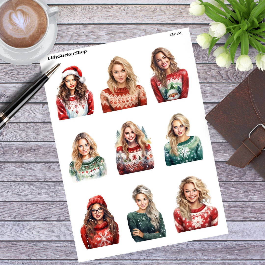 Christmas Sweater Sticker Sheet, Watercolor Fashion Girls Planner ...