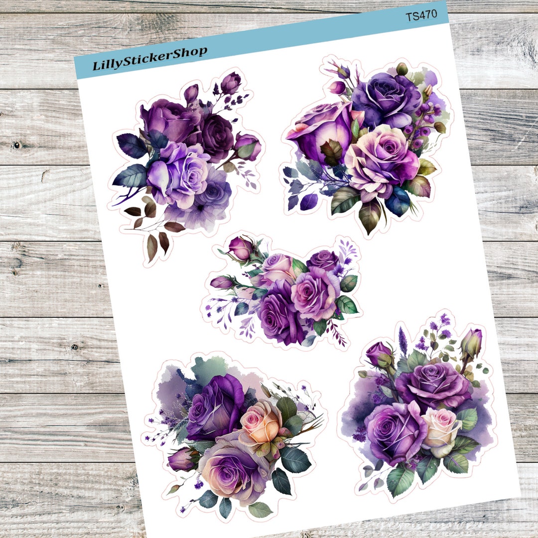 Planner Stickers Purple Flower, Sticker Sheet Flower, Planner Sticker ...