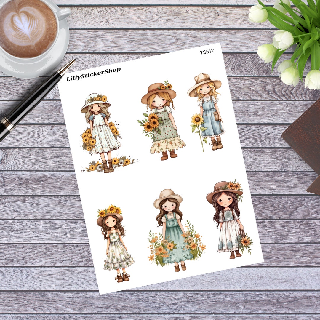 Cute Country Girls Sticker Sheet, Watercolor Planner Sticker, Bujo ...