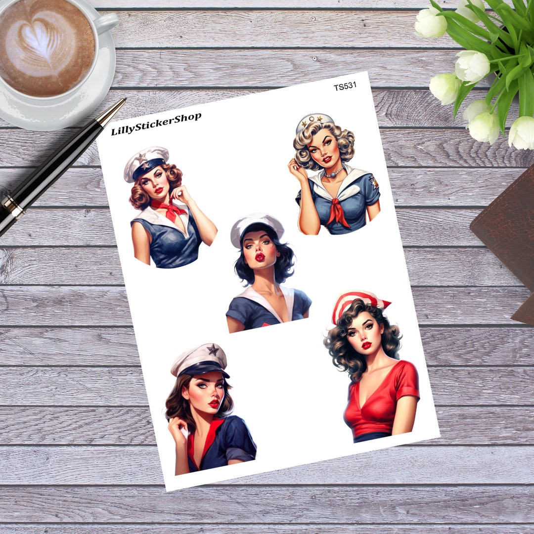 Sailor Pinup Girl Sticker Sheet, Pinup Sticker Sheet, Decorative ...