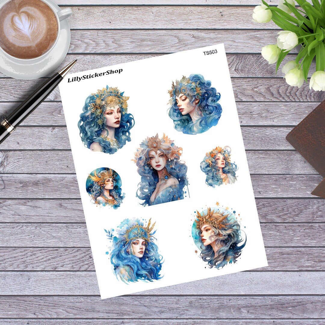 Celestial Goddess Sticker Sheet, Watercolor Planner Sticker, Bujo ...