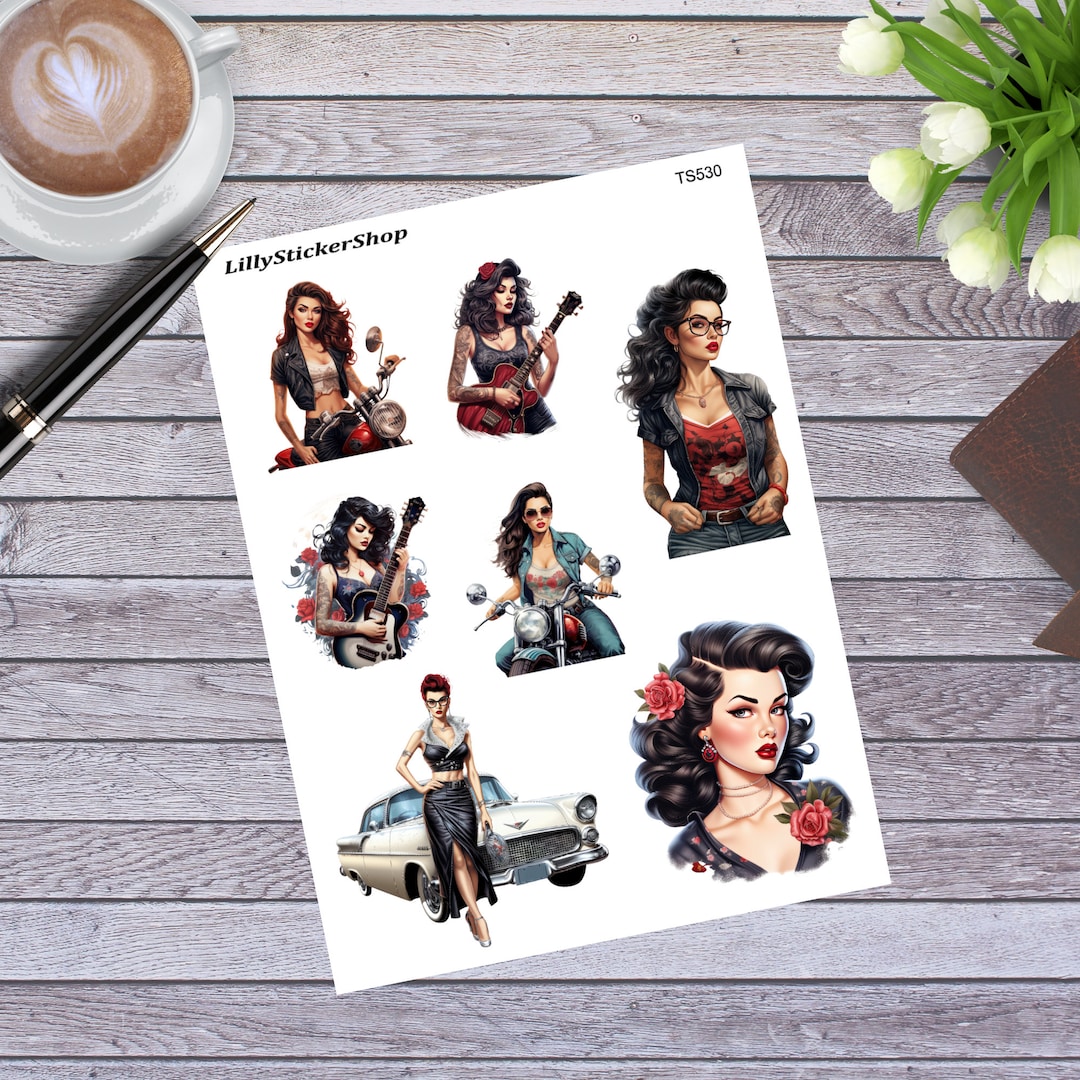 Retro Rockabilly Girl Planner Sticker Sheet Retro Planner - Etsy
