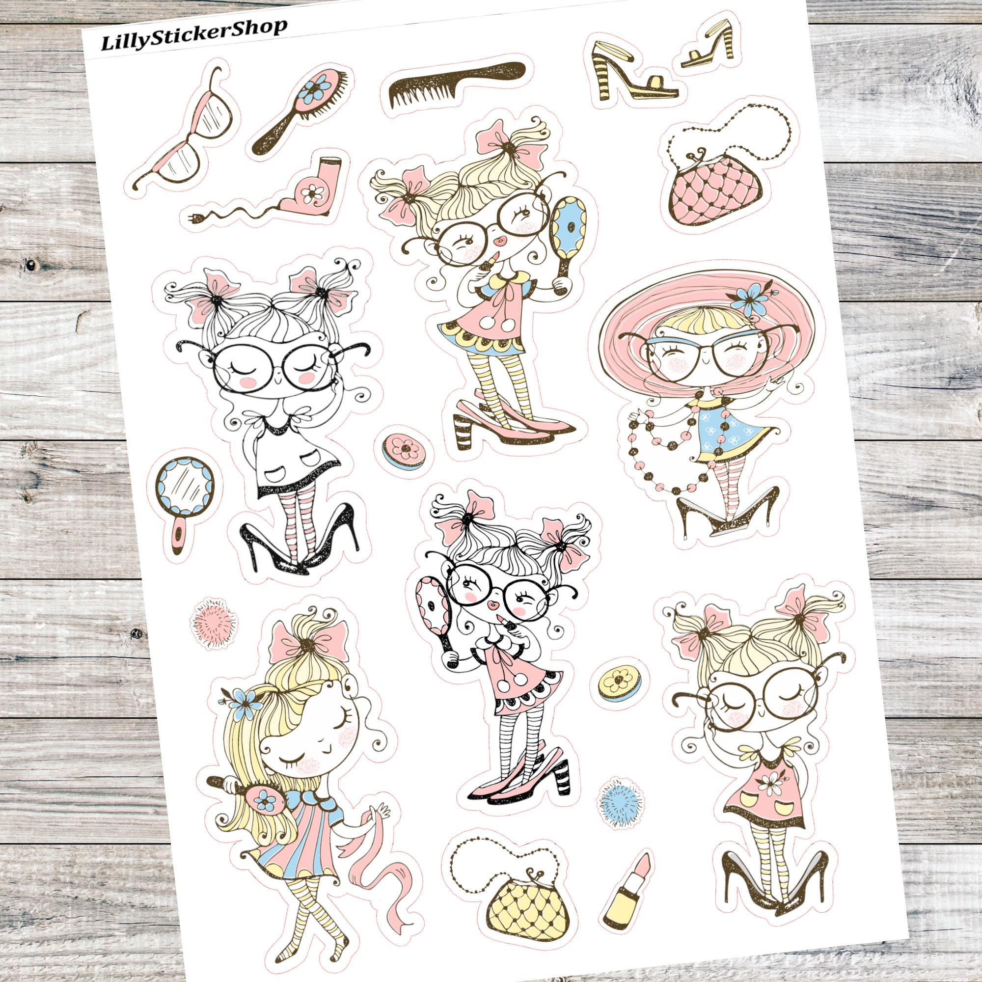 Cute Girl Planner Sticker Sheet Decorative Stickers Bullet - Etsy