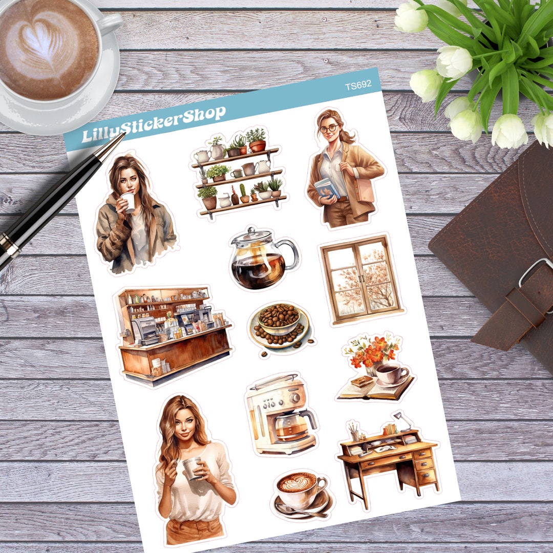 Coffee Sticker Sheet, Coffee Shop Planner Stickers, Decorative Stickers ...