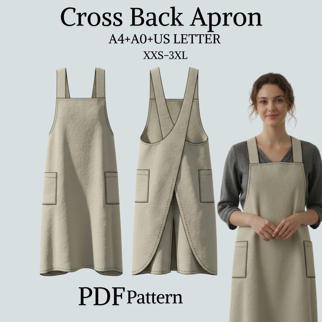 Cross Back Apron Sewing Pattern PDF | Work Cooking Craft Apron | A4+A0 ...