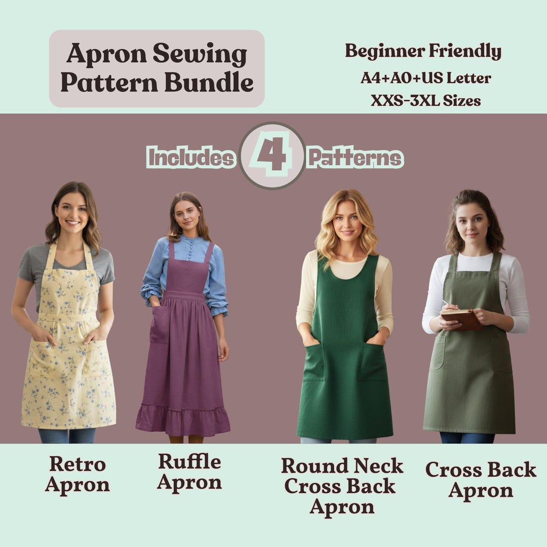 Apron Sewing Pattern Bundle PDF: Beginner Friendly, 4 Top Selling Apron ...