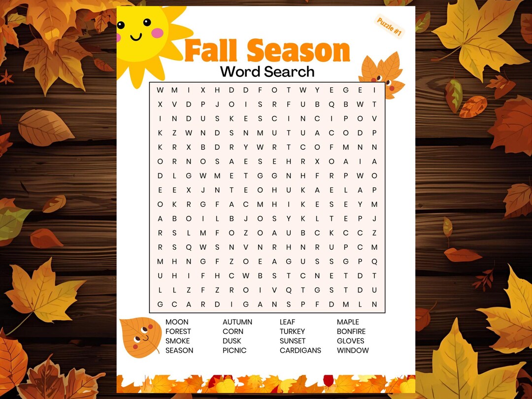 50 Fall Season Word Search Printable, Autumn Activity for Kids & Adults ...