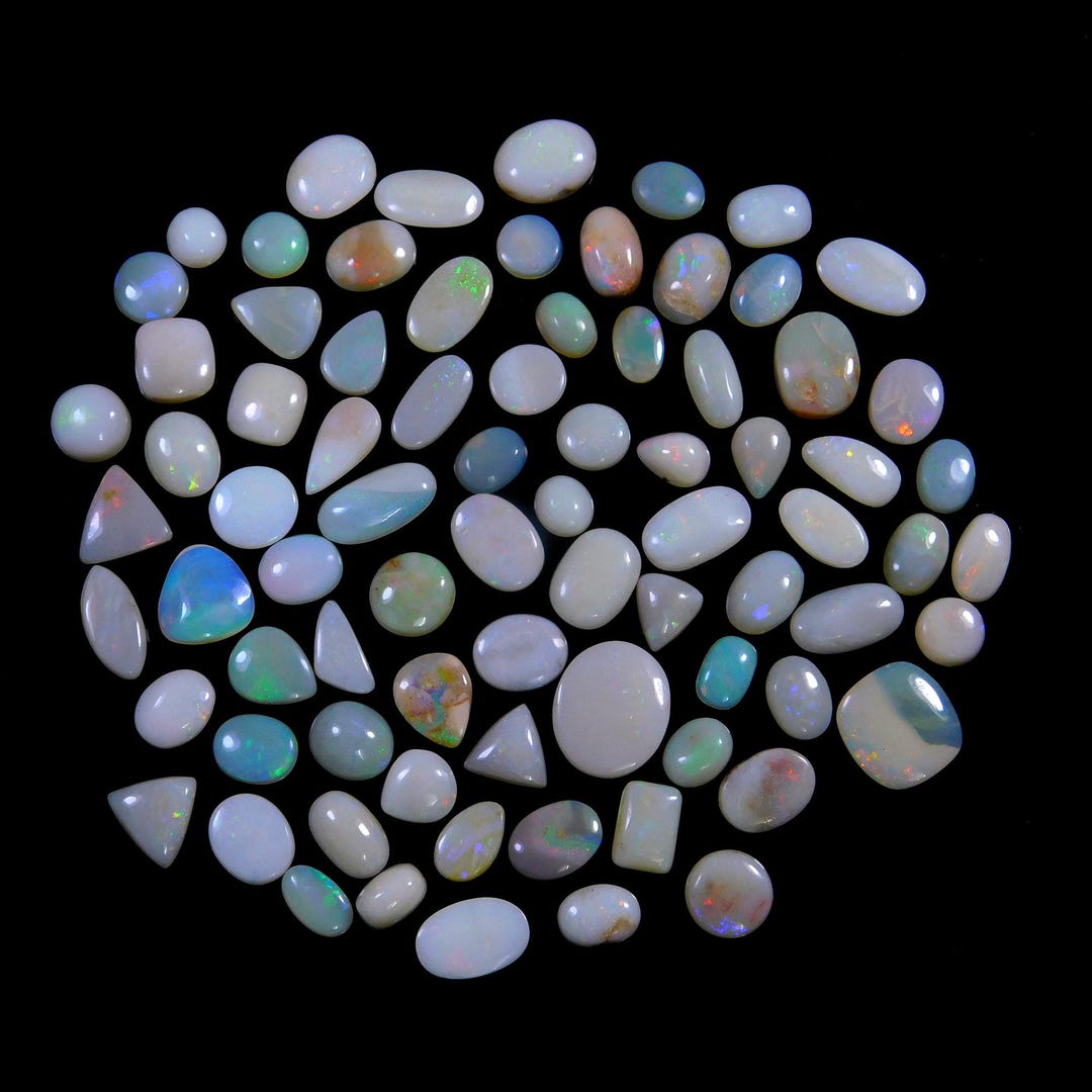 75 Pieces Coober Pedy Australian Opal Cabochons, Mix Shape Multi Flash ...