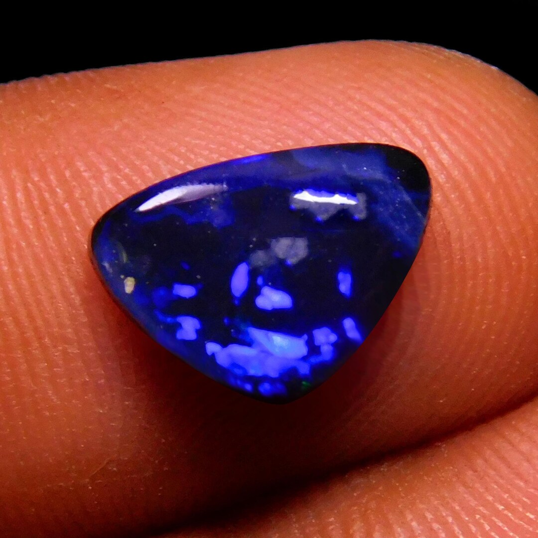 Natural Australian Opal Doublet: Triangle Cabochon With Blue Flash ...