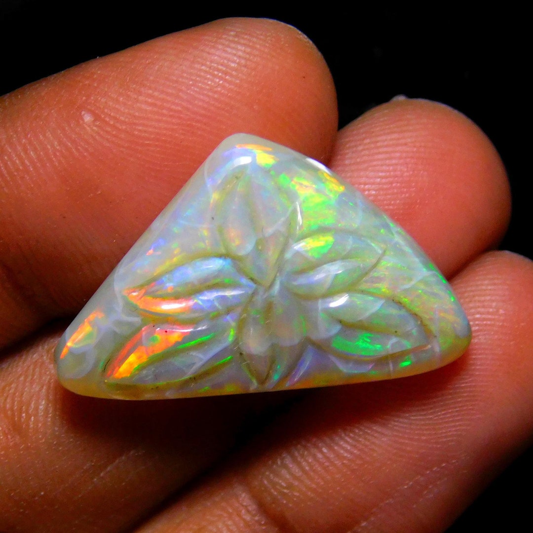 14.70 Carat Australian Opal Carving Gemstone, Triangle Shape Bright ...