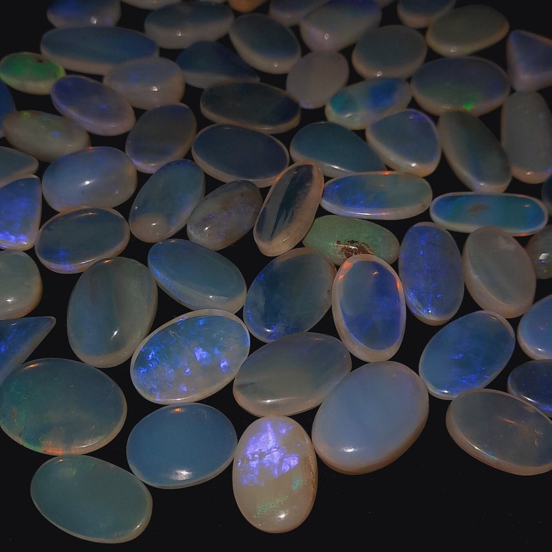 64 Pieces Australian Opal Mix Shape Cabochons, Transparent Blue Flash ...