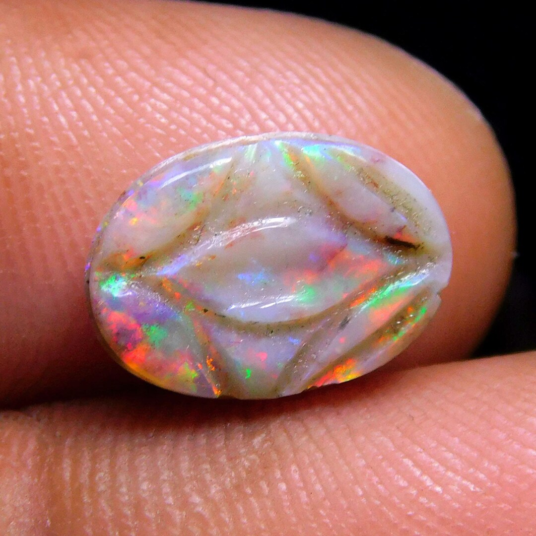Natural Australian Opal Carving Stone, Oval Shape Multi Play Color ...