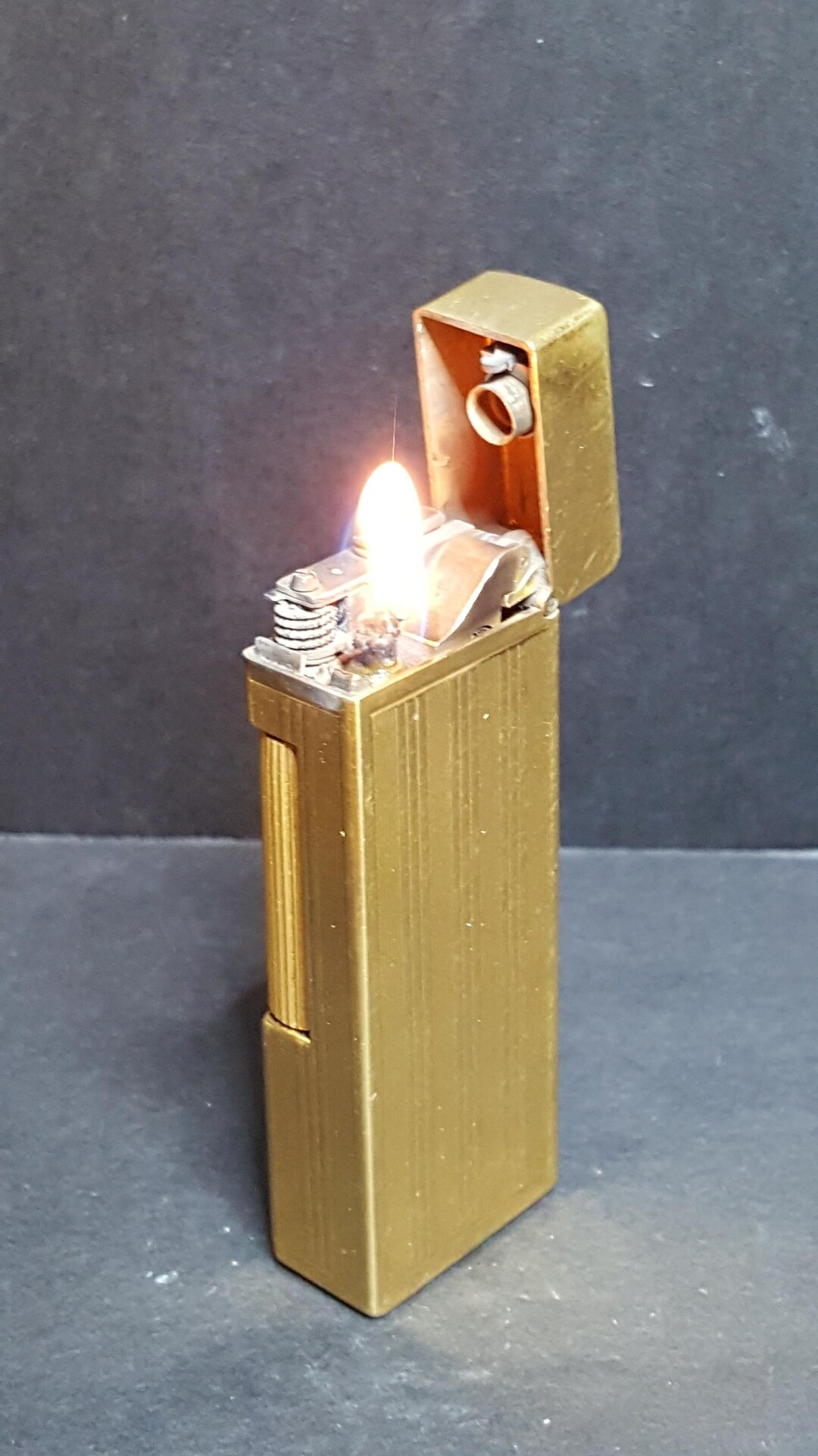 Rare Vintage Dunhill automatic Rollalite Lighter Gold Fine Lines Fully ...