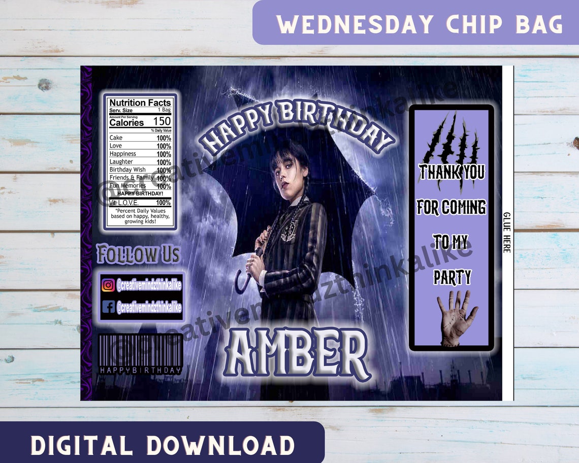Wednesday Chip Bag |digital Template| Birthday Party - Etsy