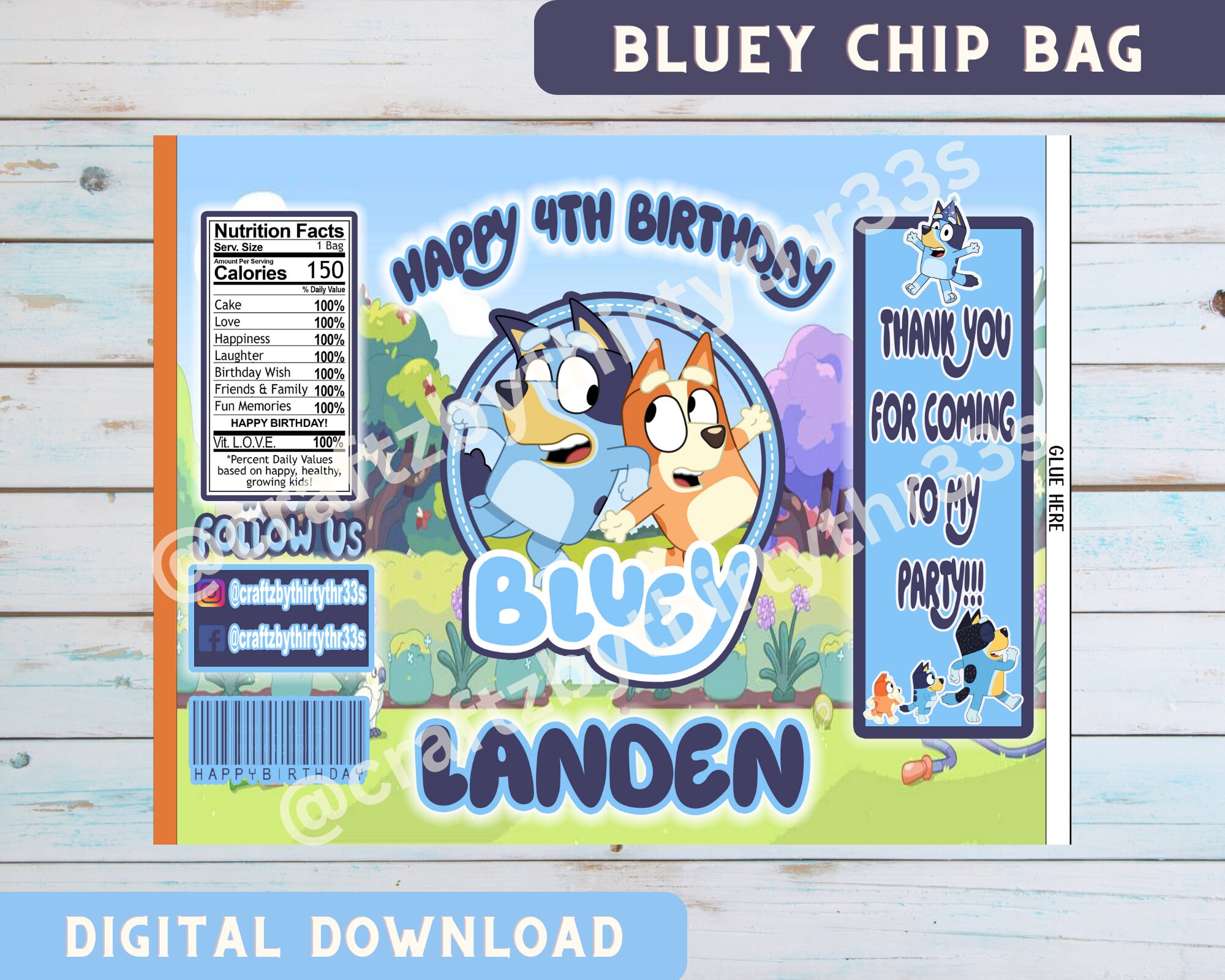 Bluey Chip Bag Digital Template Birthday - Etsy Australia