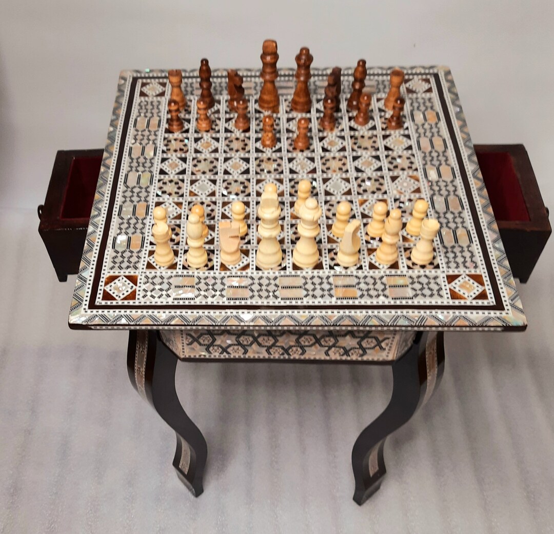 Chess Table With 2 Drawers .inlaid Mother of Pearl 16"a Perfect Luxury ...