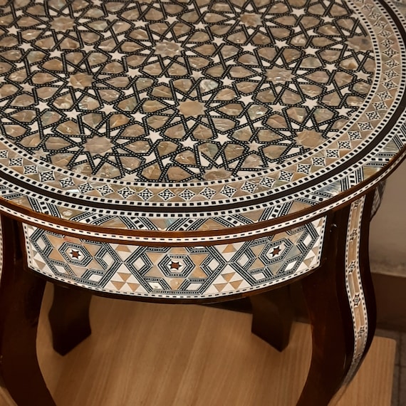Coffee Side Table With Exquisite Mother of Pearl Inlay Wooden Round Table Mosaic Table Entryway Side Table Moroccan Furniture. Etsy UK