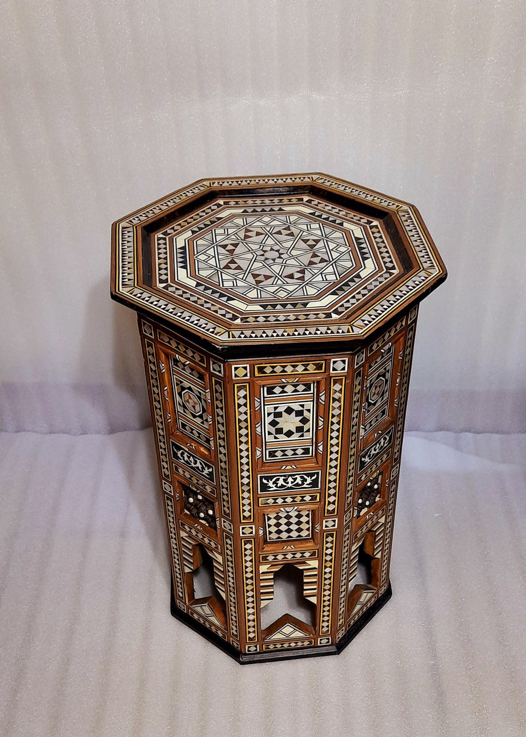 Handmade Furniture Egyptian 24" Height Mosaic Wood Side Table,mother of ...