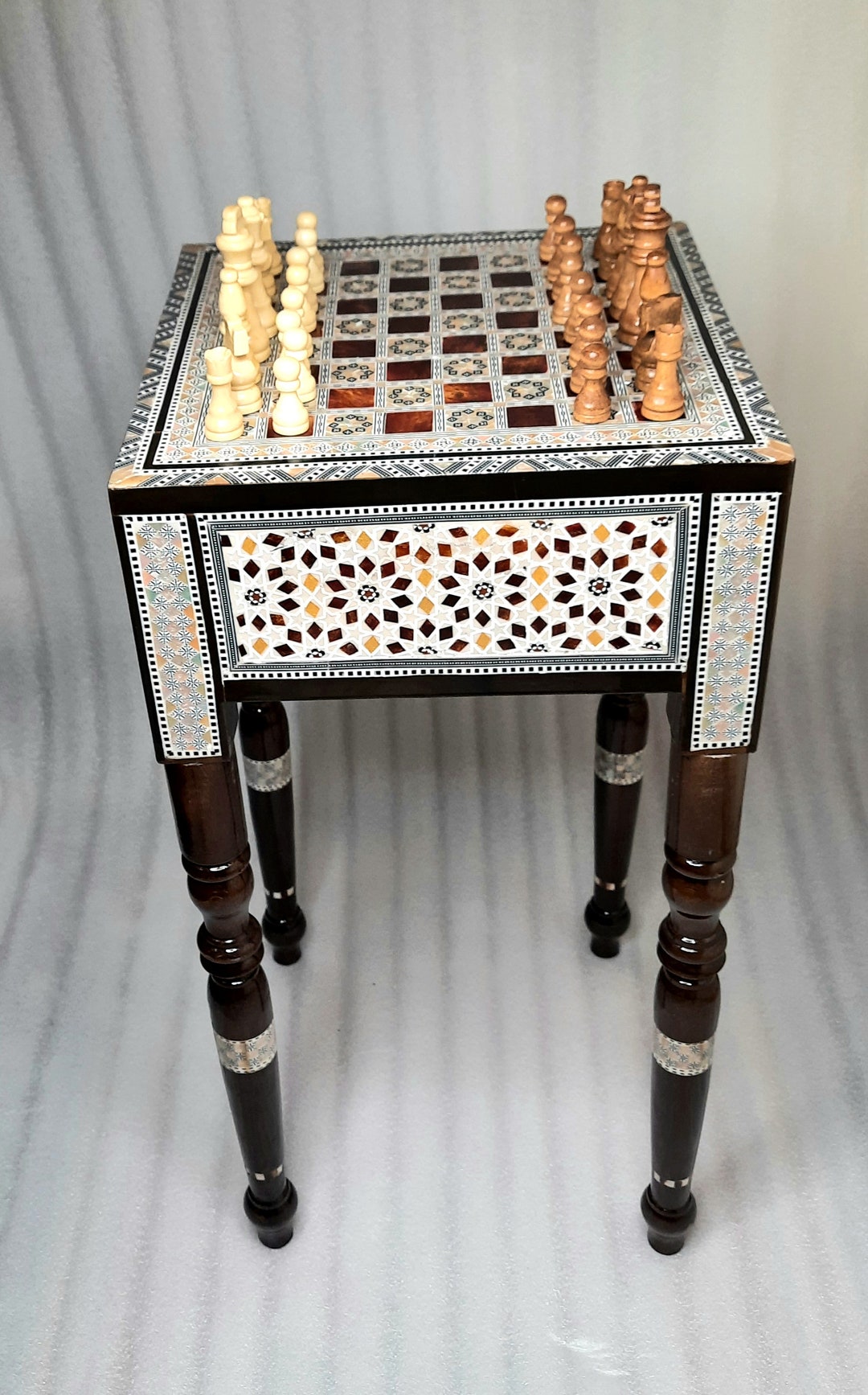 Side Table Chess Table .chess Set .chess Gift .inlaid Mother of Pearl ...