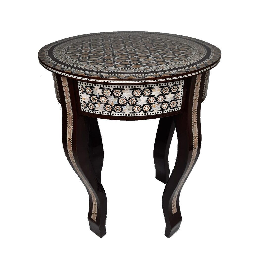 Coffee Side Table With Exquisite Mother of Pearl Inlay / Wooden Round ...