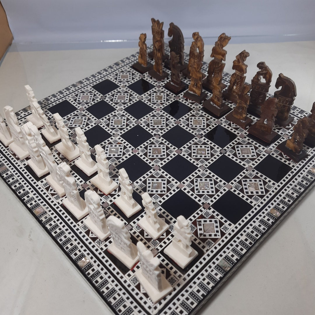 Antique Handmade Chess Board Inlaid Shell 12" Egyptian Chess Board. - Etsy