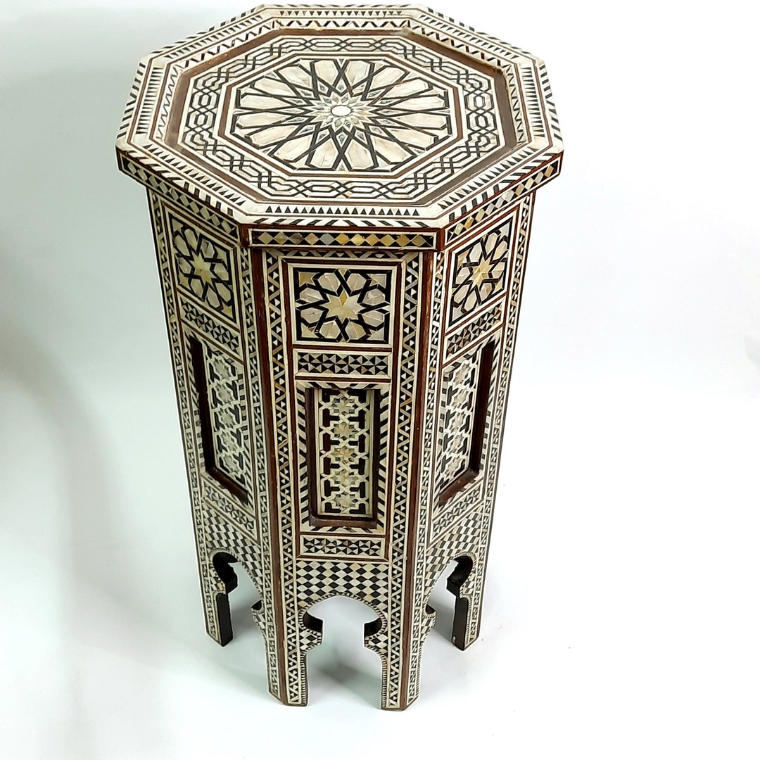 Handmade Furniture Egyptian 28" Height Mosaic Wood Side Table,mother of ...