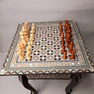 Chess Table Inlaid Mother of Pearl 16"a Perfect Luxury Giftchess Game ...