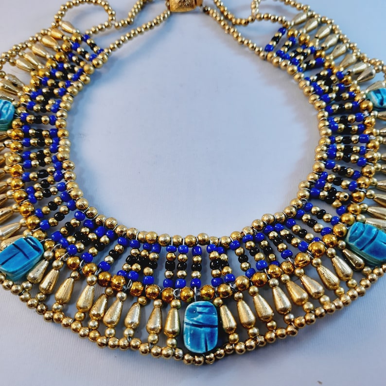 Ancient Egyptian Beaded Red & Green Cleopatra Necklace .egyptian Made ...