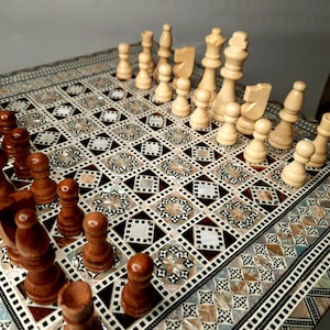 Chess Table Inlaid Mother of Pearl 16"a Perfect Luxury Giftchess Game ...