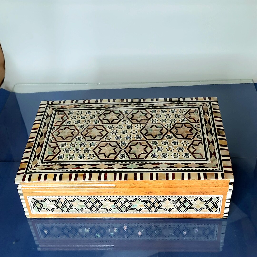 A Unique Jewelry Box . Egyptian Inlaid Wooden Mother of Pearl Mosaic ...