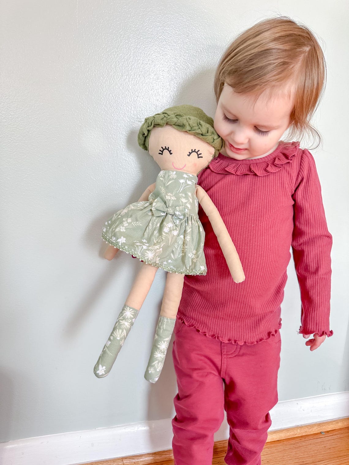 16 Inch Doll, Handmade Doll, Personalized Doll, Green Floral Print ...