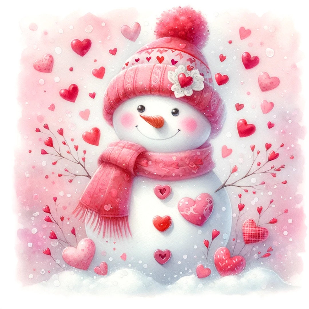 Snowman for Valentine's Day Instant Digital Download Printable Wall Art ...