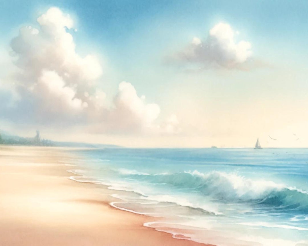 Watercolor Beach Scene Instant Digital Download Printable Wall Art ...