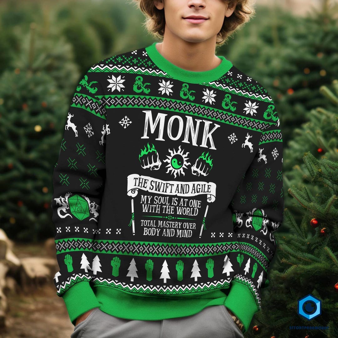 Dungeon Monk Ugly Christmas Sweater | Dungeons and Dragons Christmas ...