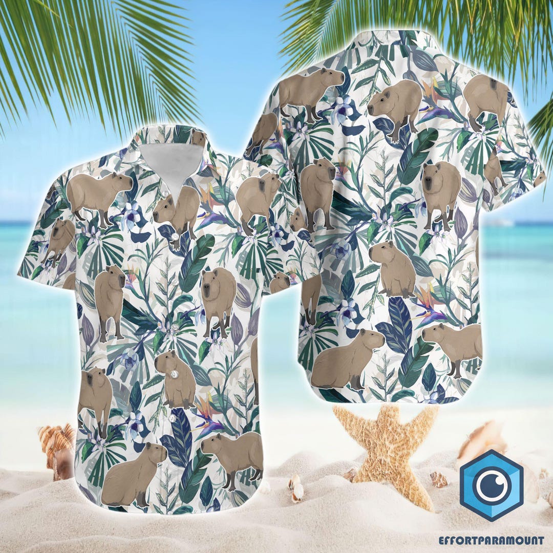Capybara Hawaiian Shirt, Capybara Hibiscus Flowers Shirt, Capybara ...