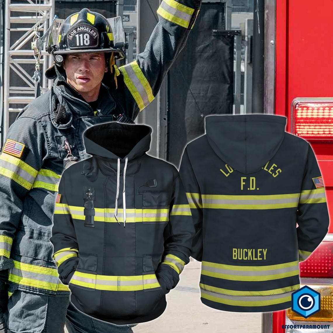 All Over Print Even Buckley Firefighter Costume Hoodie, Even Buckley 9 ...