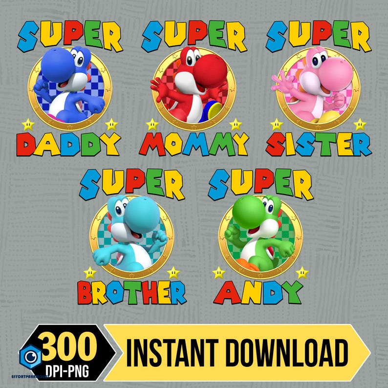 Custom Super Mario Yoshi Birthday PNG, Super Mario Png, Matching Family ...