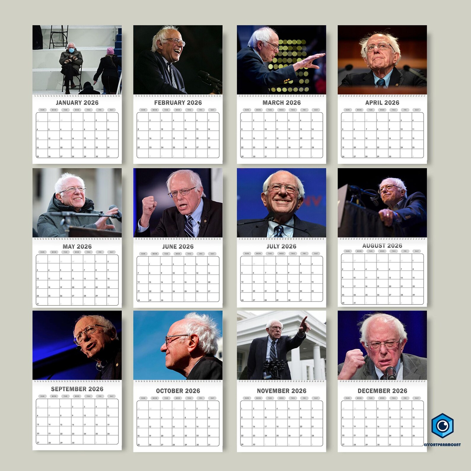 Bernie Sanders, Fight Oligarchy Calendar 2026, Political Meme Calendar ...