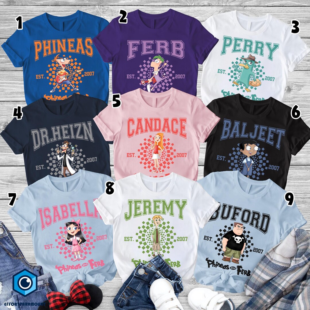 Phineas and Ferb Characters Shirt, Phineas & Ferb Group Shirt, Family ...