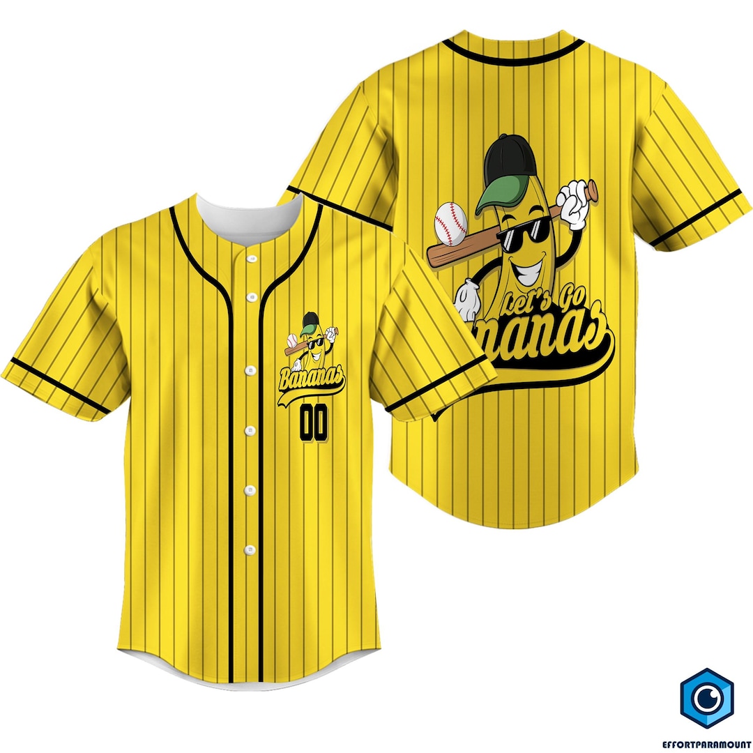Custom Baseball Jersey, Funny Banana Baseball Jersey, Let's Go Bananas ...