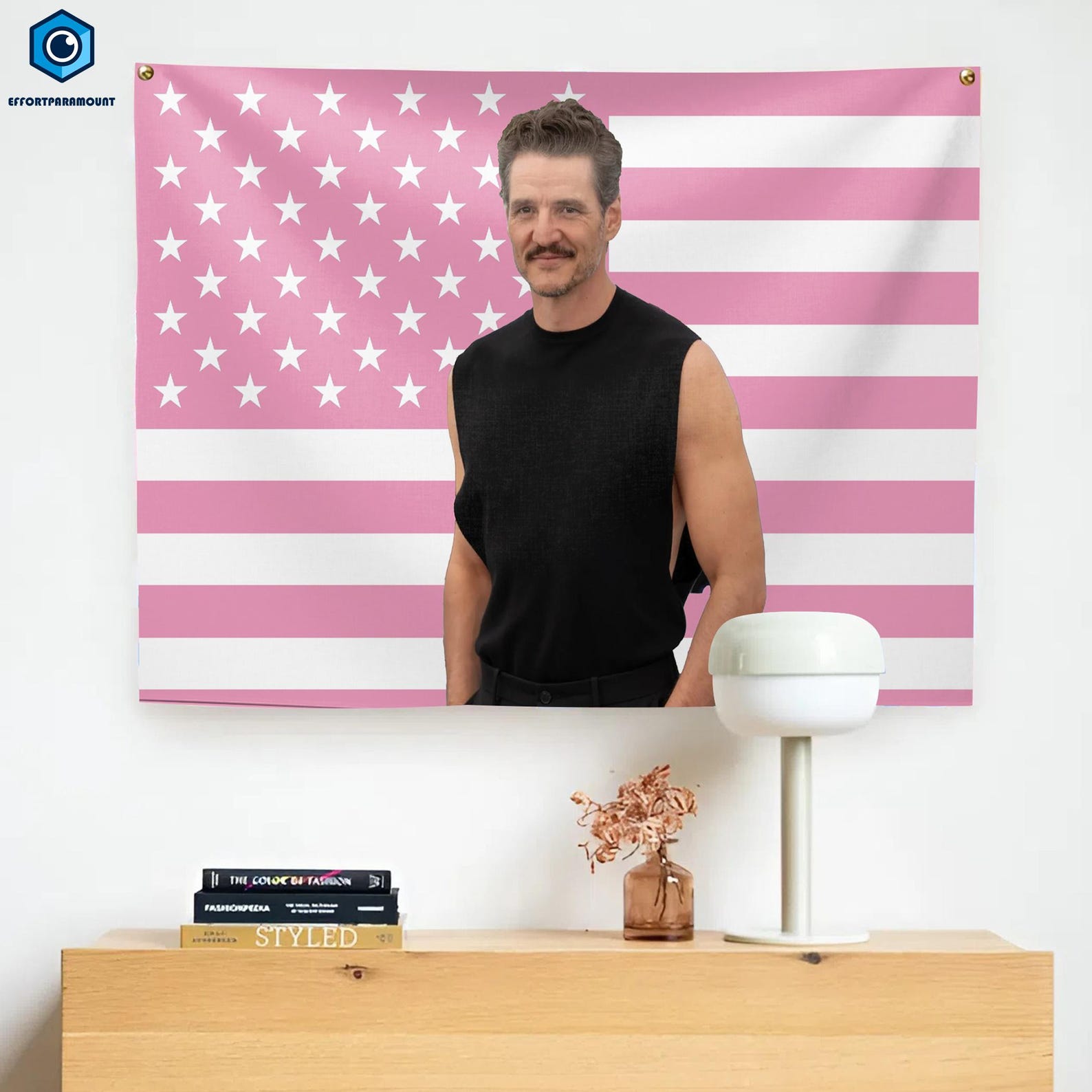 Pedro Pascal Pink American Flag Tapestry, Pedro Pascal Tapestry, Daddy ...