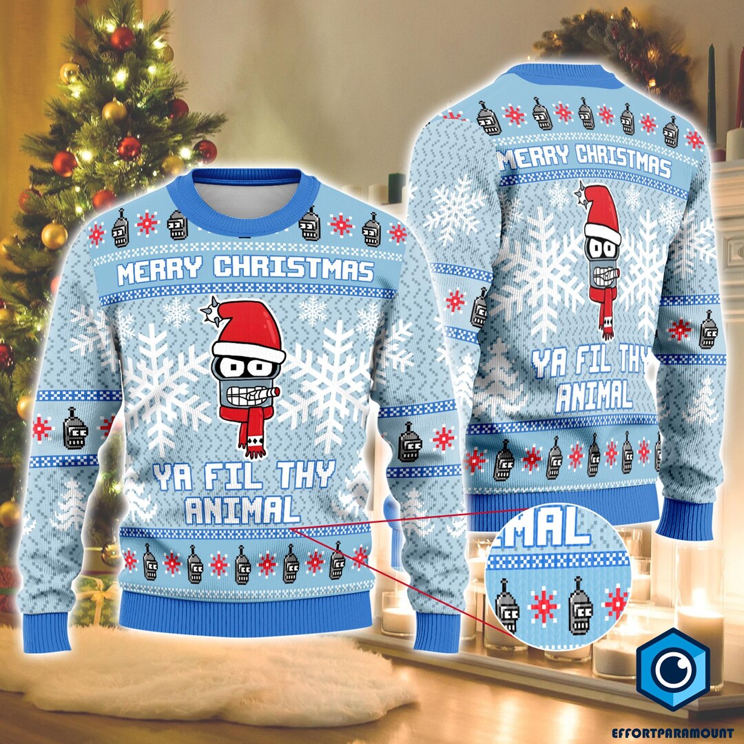Bender Futurama Christmas Sweater, Merry Christmas Ya Filthy Animal ...