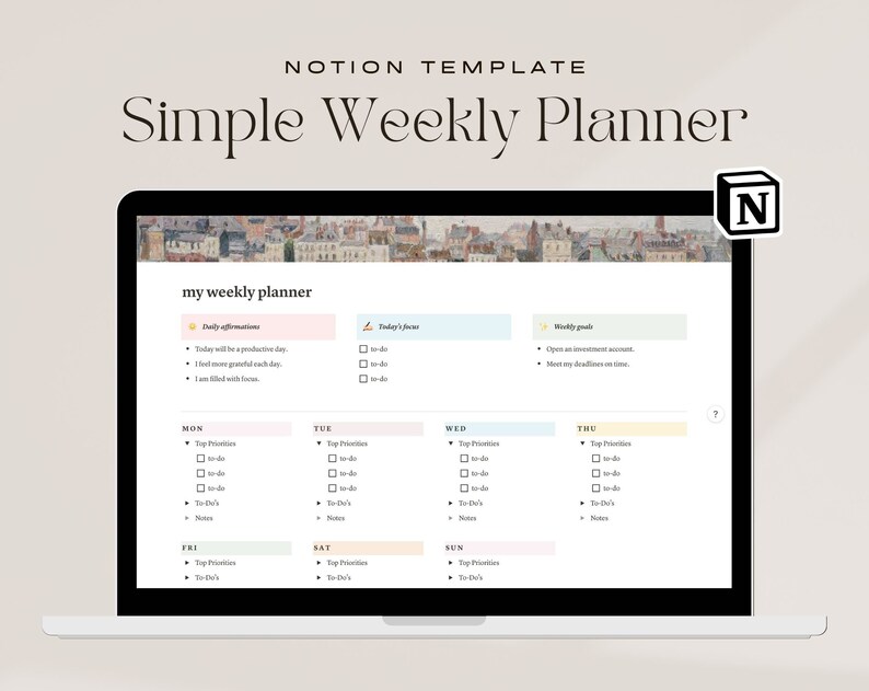 Weekly Planner Notion, Minimalist Weekly Notion Planner, Notion ...