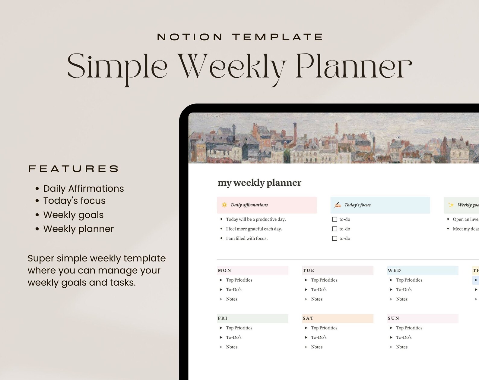 Weekly Planner Notion Minimalist Weekly Notion Planner - Etsy