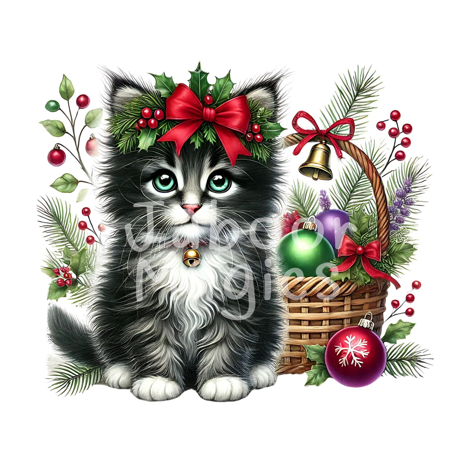 12 PNG Christmas Kitten Clipart Bundle, Set 6, Cute Christmas Cats ...